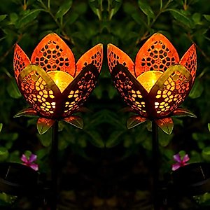 Ydecor 2 Pack Solar Lights Outdoor Pathway Crackle Glass Globe Metal Stake Lights,Garden Lights Solar Powered Flower Shape for Lawn,Patio,Courtyard