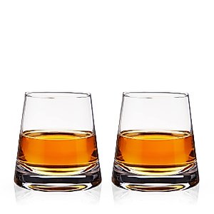 Viski Burke Whiskey Glasses with Pyramid Design, Rocks Glass, Crystal Angled Tumblers for Scotch and Cocktails, Clear, 8 Oz, Set of 2