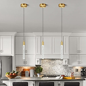zhllmq Modern Kitchen Island Pendant Light Dimmable LED Gold Brass Finish Mini Crystal Pendant Lighting Bedroom Bedside Table Small Pendant Lights（3-Pack）