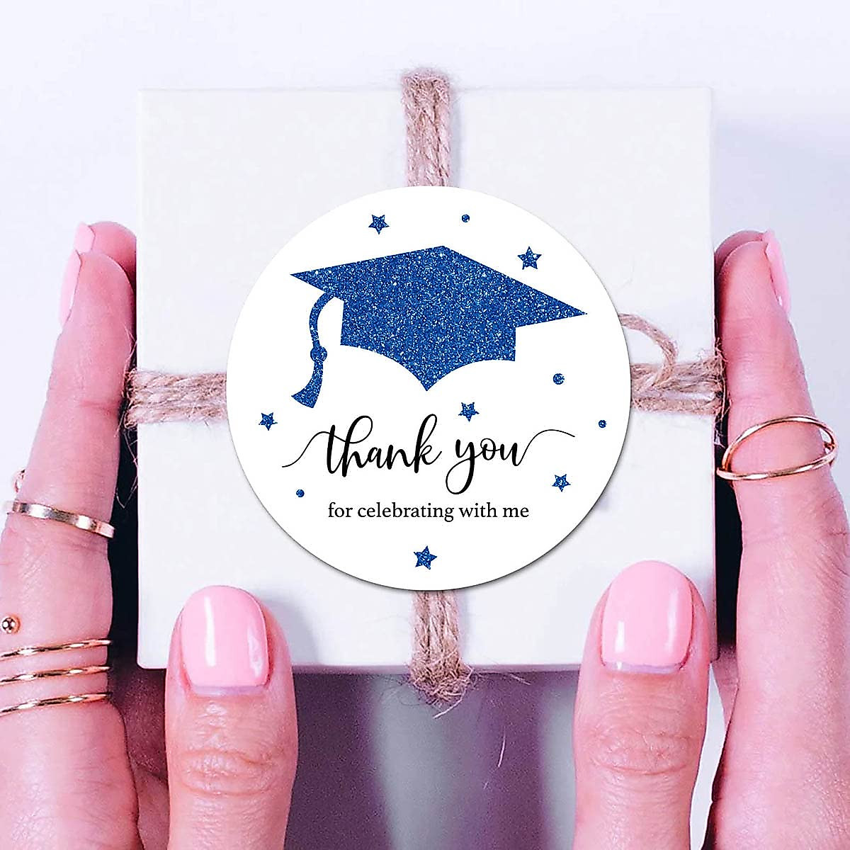 Blue White Graduation Thank You Stickers, Congrats Grad Party Favor Sticker Labels 40-Pack 2in