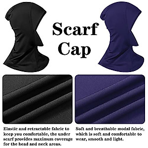 4 Pieces Modal Hijab Cap Adjustable Muslim Stretchy Turban Full Cover Shawl Cap Full Neck Coverage for Lady (Black, White, Blue, Gray)
