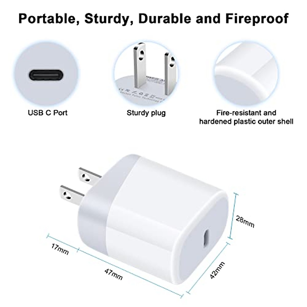 USB C Fast Wall Charger Block for Samsung Galaxy S23, A53 5G, A54, A14, A23, A13, A03s, A32, A42, A52, A51, A71, S22, S22 5G, S22 Ultra, S21 FE, S20, S10, S10e, S9, S8, Charging Adapter Plug