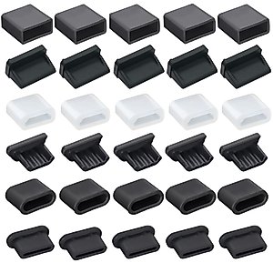 30 PCS 6 Types USB Anti Dust Cover Plugs, USB Type-C Dust Stopper, Silicone Soft Micro USB Cap Port Protector, Anti Dust Cover Protector Plugs Cap for USB A, Micro USB, Type C Ports (30PCS)