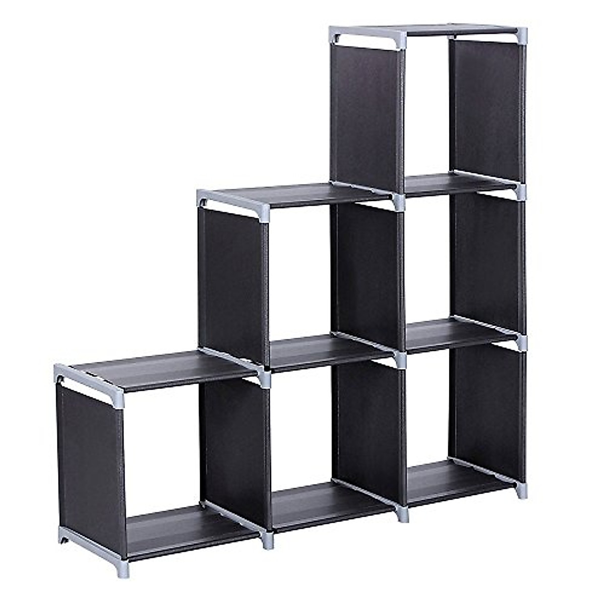 zeat Multifunctional Assembled 3 Tiers 6 Compartments Storage Shelf Black