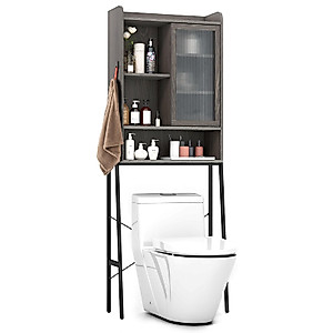 Tangkula Over The Toilet Storage Cabinet, Bathroom Space Saver Above Toilet with Sliding Acrylic Door & Metal Frame, Freestanding Bathroom Organizer with Adjustable Shelves for Bathroom Laundry