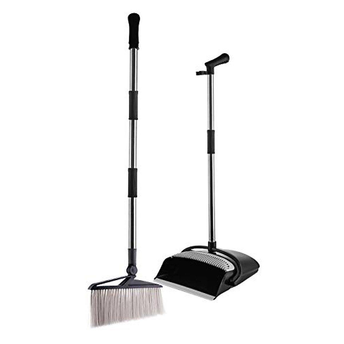 GAMLI Broom and Dustpan Combo Set - Rotatable Wisp Cleaning for Kitchen Floor, Indoor, Hardwood Floors, Industrial, Lobby. Adjustable Broom Pole, Windproof Dustpan - Free Broom Holder