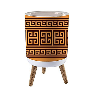 Small Trash Can with Lid for Bathroom Kitchen Office Diaper Greek key seamless design brown inspired by ancient Greece pottery art Bedroom Garbage Trash Bin Dog Proof Waste Basket Cute Decorative