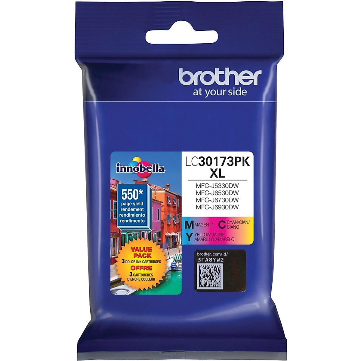 Brother Printer LC30173PK High Yield XL 3 Pack Ink Cartridges- 1 Ea: Cyan/Magenta/Yellow Ink