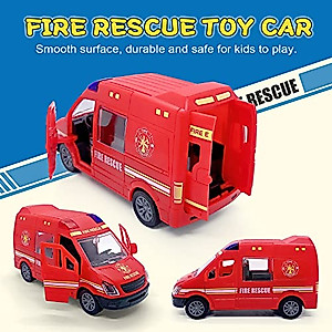 Wikineon Garbage Truck, Police Car Ambulance Toy, Toy Food Truck, Kids Toys Cars,Toddler Toys, Green Toys as your little One's Garbage Truck Toys Police Car Toy Food Van Collection Age 3+, Red Color
