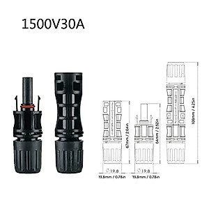 PV Connector, Copper Pins Tinned Solar Panel Cable Connector Waterproof 12pcs PPO Keyed for Industry (1500V-30A)