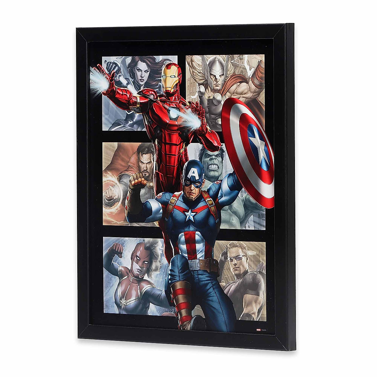 Marvel Avengers Framed Wood Wall Decor - Featuring Captain America, Iron Man and More - Classic Marvel Avengers Wall Art