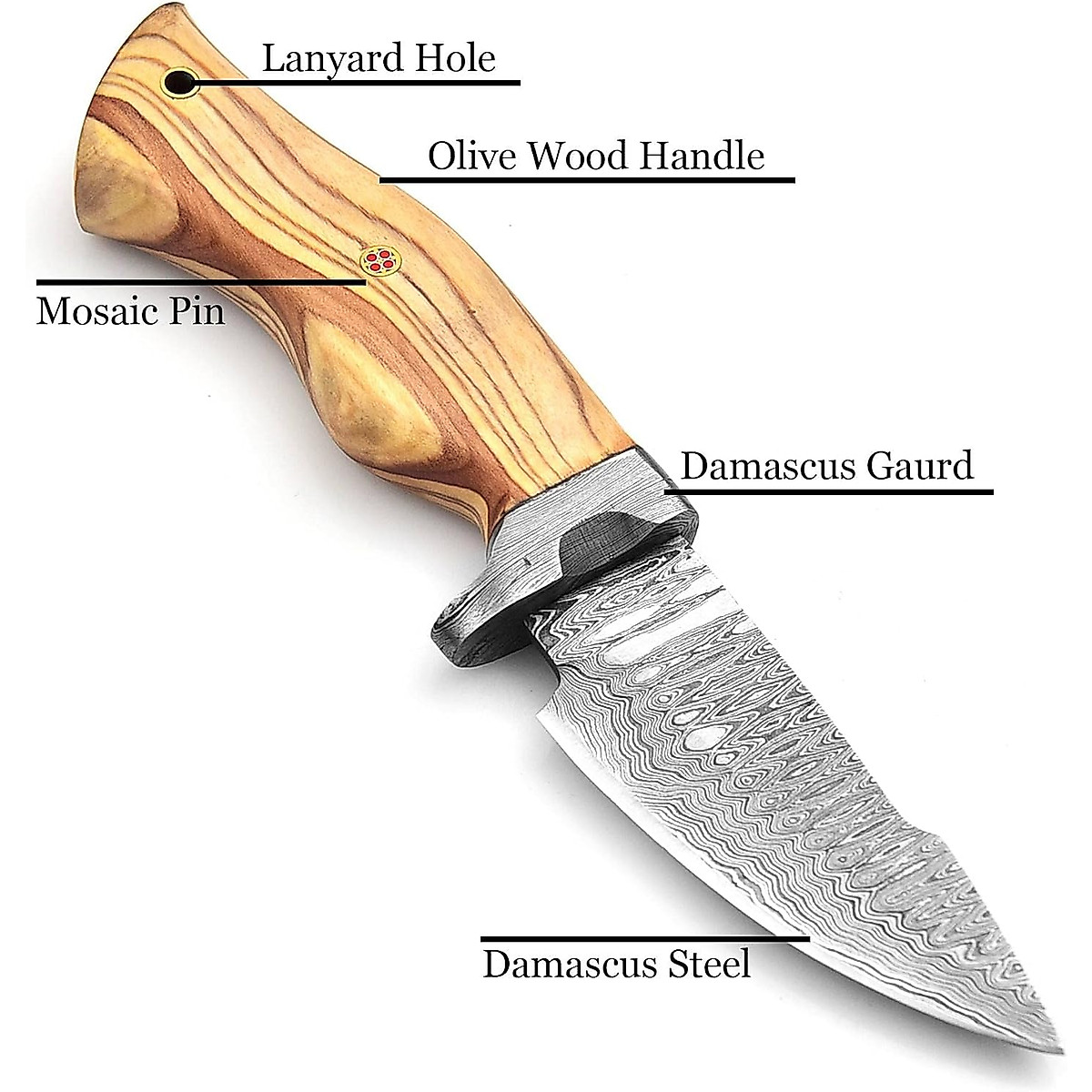 Huntex Smith 9.15” Hunting Knife, Handmade Damascus hunting knives with Leather Sheath Non-Slip Grip,Balanced & Lightweight fixed blade knife, Ideal for outdoor,indoor Skinning,Survival,Camping,Bushcraft Knife, Ideal Gift(Ash-Wood)