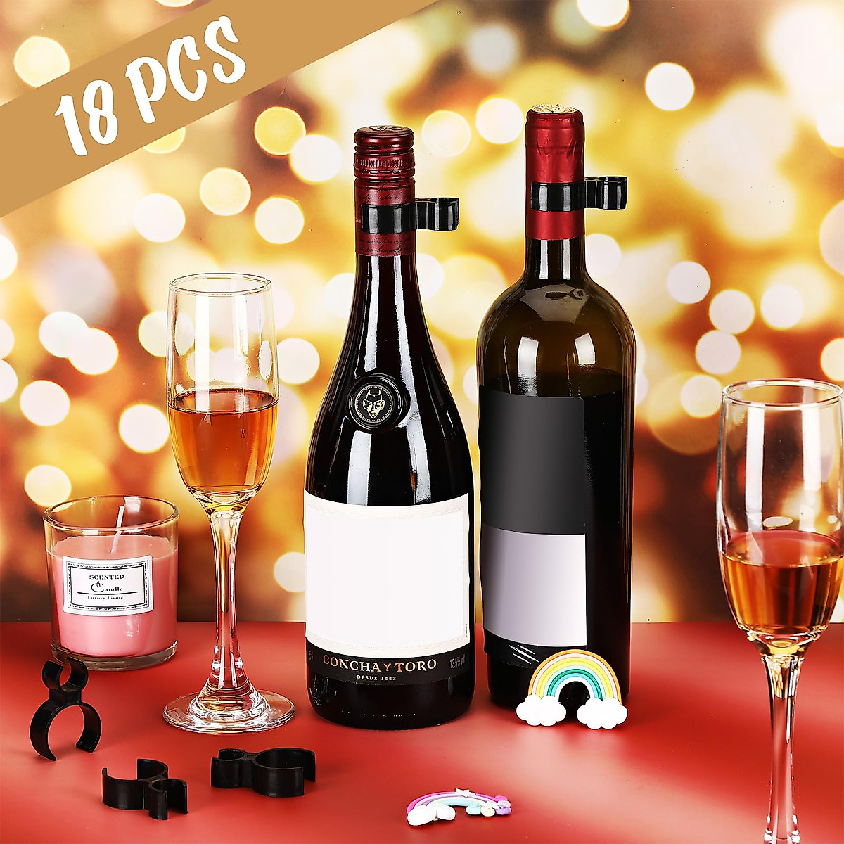 Maitys 12 Pieces Champagne Bottle Sparkler Single Holder Safety Clips Black Plastic Bottle Service Sparklers Clips for Candle Christmas Parties Wedding Ceremony Anniversaries Home Kitchen