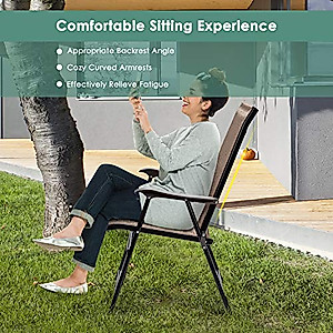 Safstar Folding Patio Chairs, Portable Sling Back Chairs with Armrests and Breathable Fabric, Great for Garden Backyard and Poolside (2)