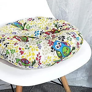 JAIJY French Chair Round Chair Seat Thick Dining Chair Cushion Soft Boho Comfortable Indoor Patio Furniture Seat Cushion Geometric Pattern Office Chair Mat (Owl,20")