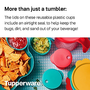 Tupperware Brand Impressions 16 oz Tumblers - Set of 4 - Dishwasher Safe & BPA Free - Mess-Free Reusable Plastic Cups with Lids