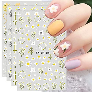 JMEOWIO 10 Sheets Spring Flower Nail Art Stickers Decals Self-Adhesive Pegatinas Uñas Summer Daisy Floral Nail Supplies Nail Art Design Decoration Accessories