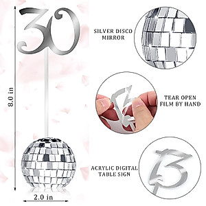 YLOLUL Wedding Table Numbers 1-30 Silver Disco Ball Table Number Holders for Wedding Reception Seat Table Numbers Stands for Wedding Birthday Event Party Decoration(Silver)