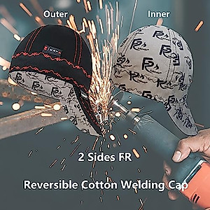 Fullsheild Reversible Welding Cap Flame Resistant CAT 2 Protective FR Welder Hats 6 Pannel Midweight Printed for Men Women 2PCS 7 3/8