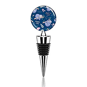 Tropical Sloths Wine Bottle Stoppers Reusable Plug Wine Saver Corks for Beverage Holiday Party Kitchen Decorative