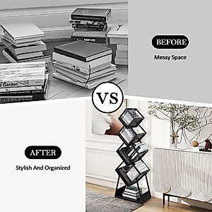 jxgzyy Bookshelf 5 Tier Geometric Modern Bookcase Industrial Style Metal Bookshelf Display Storage Rack for Books Decors Cds in Office Living Room Corner Floor Standing Bookcase