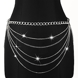 Body Chains Belts For Women Sexy Waist Chain Rhinestone Body Jewelry Rave Outfits Festival Accessories (Silver01)