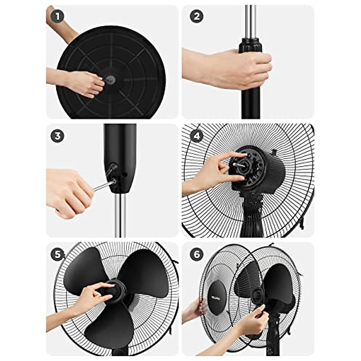 PELONIS 16'' Pedestal Remote Control, Oscillating Stand Up Fan 7-Hour Timer, 3-Speed and Adjustable Height, PFS40A4BBB, Supreme 16"-Black