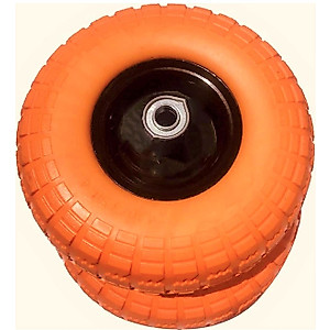 AFT PRO USA - 2-Pack 10' Flat Free Tires Air less Tires Wheels By AFT PRO USA with 5/8' Center - Solid Tire Wheel for Dolly Hand Truck Cart/All Purpose Utility Tire on Wheel (Orange)