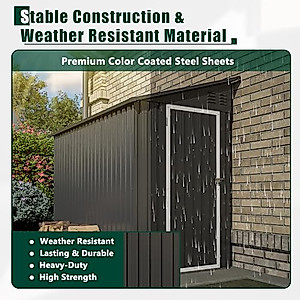 QGQURH 4' x 8' Outdoor Storage Shed Clearance with Lockable Door Metal Garden Tool Storage Shed 2 Air Vents for Backyard Garden Patio Lawn,Black