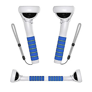 Amavasion 2 in 1 Long Arms & Handle Attachments Compatible with Meta/Oculus Quest 2 Hand Controllers,Extension Grips Compatible with Gorilla Tag/Beat Saber/Golf/More VR Games-Blue/Blue