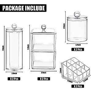 Zopeal 8 Packs Cotton Swab Holder Acrylic Bathroom Organizer Clear Plastic Apothecary Jar Makeup Organizers Bathroom Cosmetic Cotton Pad Holder Acrylic Stackable Cotton Ball and Swab Holder Organizer