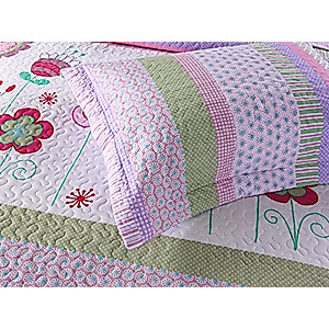 MarCielo 2 Piece Kids Bedspread Quilts Set Throw Blanket for Teens Girls Bed Printed Bedding Coverlet, Twin Size, Purple Floral Striped (Twin)