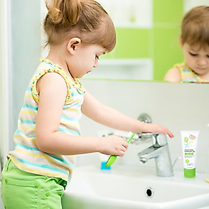 Rain Natural Bamboo Kids Toothbrush Set Fluoride-Free Baby Toothpaste Safe to Swallow with Vitamin C for 6 to 12 Months Up Infant Toddler Toothbrush BPA-Free Biodegradable (3 Toothbrush 3 Toothpaste)