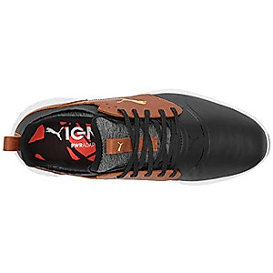 Puma Men's Ignite Pwradapt Caged Crafted Golf Shoe, Puma Black-Leather Brown-Puma Team Gold, 9