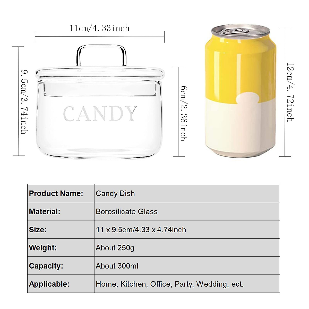 KEKEHOME 11oz Glass Candy Dish with Lid Covered Candy Bowl Decorative Cookie Jar Clear Salad Bowl Buffet Storage Container for Home Kitchen Coffee Table Office Desk and Party Wedding