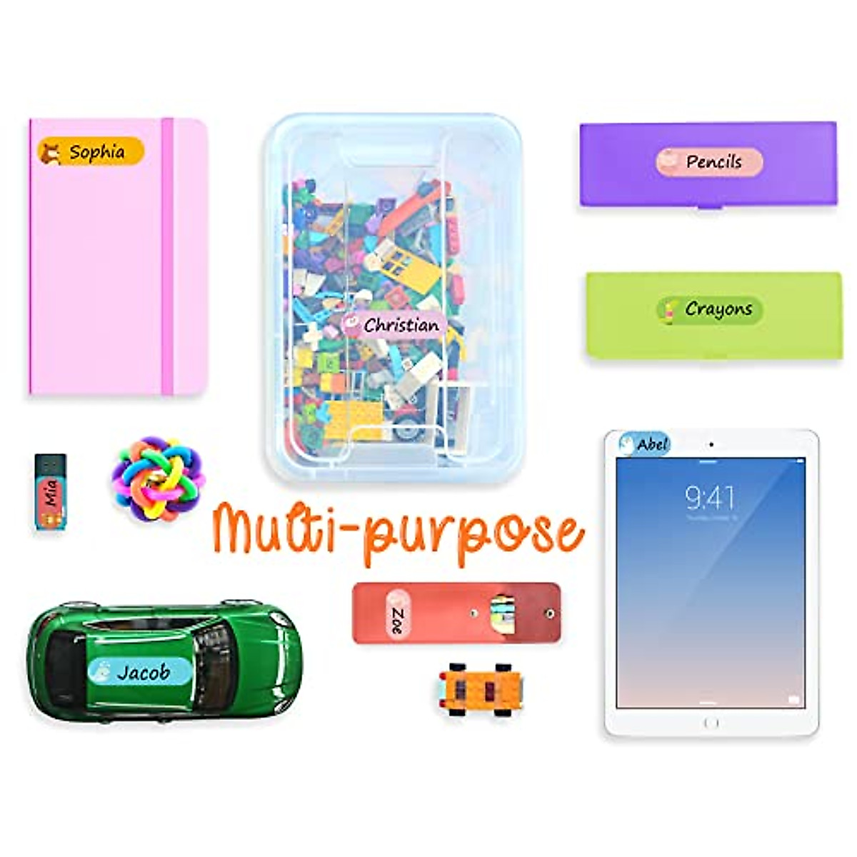 Baby Daycare Bottle Bag Labels, Self-Laminating, Waterproof Write-On Name Stickers, Assorted Sizes & Colors, Pack of 64