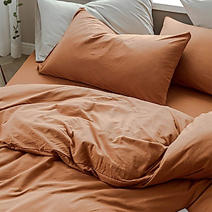 MKXI Pumpkin Duvet Cover Burnt Orange Fall Beddings Queen Comforter Cover Set Terracotta Bed Cover Breathable Jersey Cotton Bedding Collection Easy Care Solid Color Adults Bedding Set 3 Piece