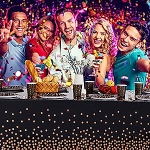 vannyster Black 4 Pack 54x108 Inch Disposable Plastic Tablecloths, Rose Gold Dot Confetti Table Covers for Party Supplies