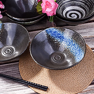 Japanese Ramen Bowls Set of 2, Ceramic Noodle Soup Cereal Bowls(BLC)