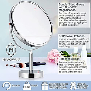 XXLarge Oversized 3X Weak Magnifying Mirror with Stand for Desk, Table, Retail Store Countertop, and Makeup Vanity - Double Sided 3X/1X Magnification - 17" Tall and 11" Wide