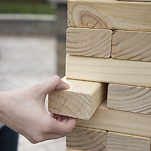 Hey! Play! Classic Giant Wooden Blocks Tower Stacking Game, Outdoors Yard Game, for Adults, Kids, Boys and Girls , Brown
