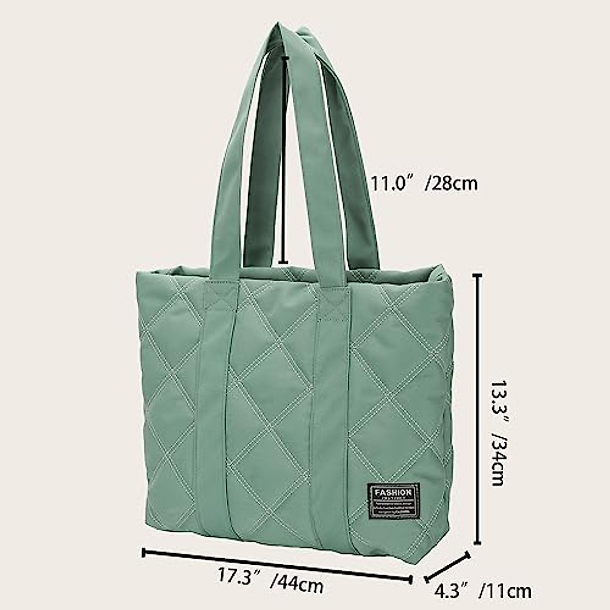 TWOYOMN Oxford Tote Bags for Women Quilted Tote Handle Large Capacity Lightweight Aesthetic Pure Color Tote Work/Business bag (Green)