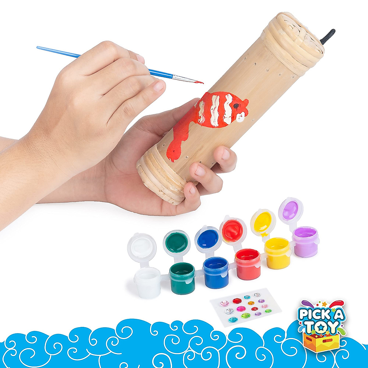PICK A TOY DIY Rain Stick Musical Instrument with Paint, Paintbrush & Stickers, Fun Arts and Crafts Kit for Kids, Teens, and Adults, Natural Bamboo Wood, Crafting Gift Idea