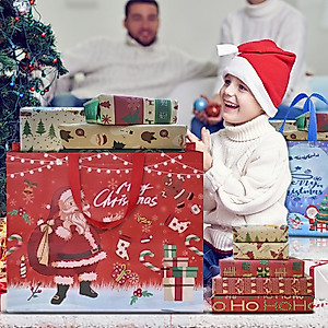 AhfuLife 12PCS Extra Large Christmas Gift Bags, 15.7'' x 14.2''x 5.9'', Christmas Tote Bags with Handles, Reusable Non-woven Christmas Shopping Bags for Xmas，New Year's Party Supplies Decorations