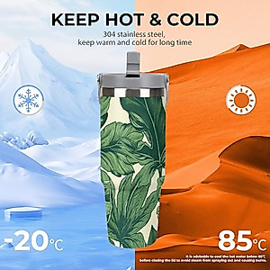 WITHSBKK 30oz Car Cup Green Foliage Botanical Printed with Portable, Stainless Steel Travel Mug, Vacuum Insulated Tumbler And Straw, Leakproof for Car & Outdoor, UV Printed Design