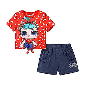 L.O.L. Surprise! Toddler/Kid Girl 2pcs Polka dots Tie Knot Tee and Ruffled Shorts Set Red Kids: 6-7 Years