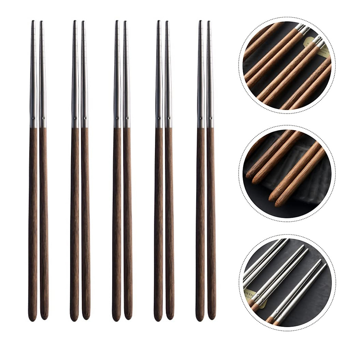Hemoton Metal Chopsticks 5 Pairs Sushi Chopsticks Sashimi Chopsticks Stainless Steel Japanese Chopsticks with Wood Handle Chef Traditional Garnishing Plating Tweezers Gifts Sets