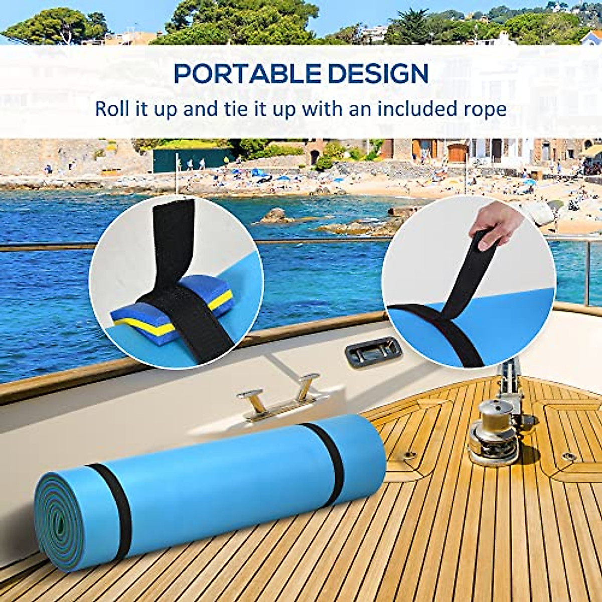 Soozier 12' x 5' Lily Pad Floating Mat with Cup Holder Table, 3-Layer Portable Roll-Up Water Mat Float Dock for 2-3 People, on Lake, River, Beach, Swimming Pool, Green