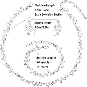 Enrwin Austrian Crystal Rhinestone Choker Necklace Dangle Earring Link Bracelet Jewelry Set for Brides Bridesmaid Prom Costume Accessories for Women (White-Platinum Plated)