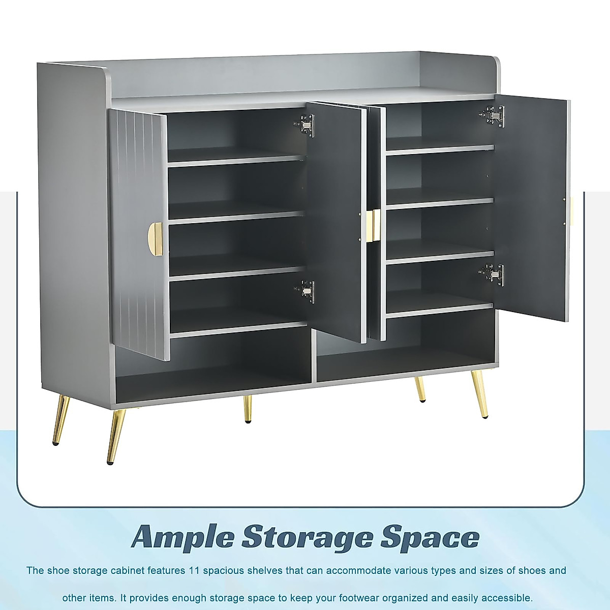 Bituman Freestanding Wood Shoe Storage Cabinet, 11-Tier Modern Narrow Shoe Organizer Rack with Adjustable Shelves Shoe Closet for Entryway, Hallway, Bedroom, Living Room, Gray